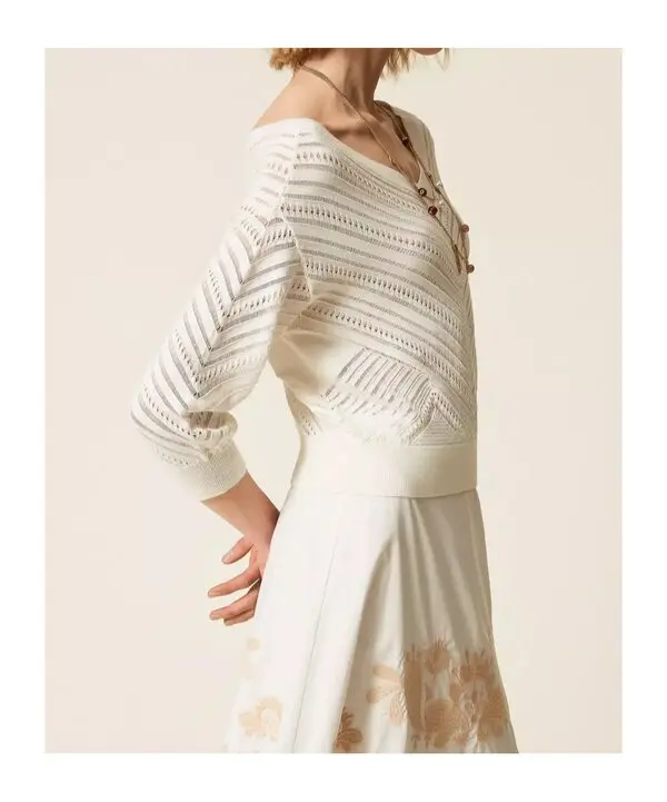TWINSET V-neck Pointelle-knit Pullover - White