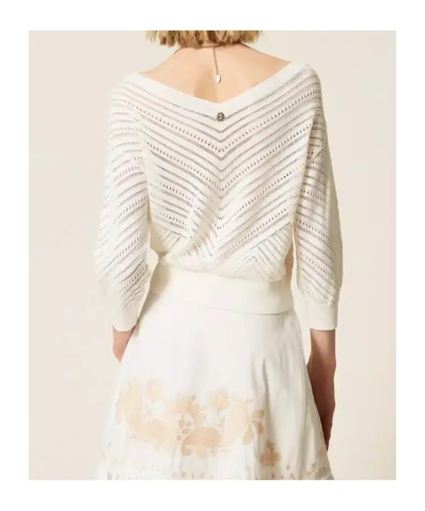 TWINSET V-neck Pointelle-knit Pullover - White