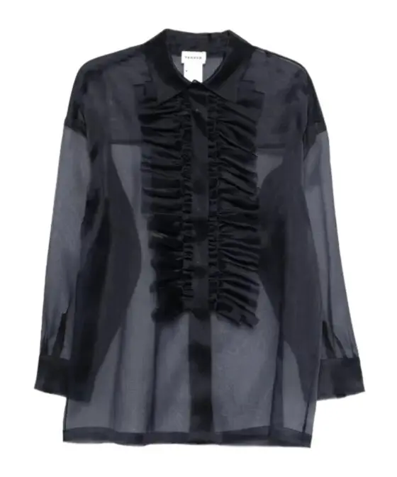 P.a.r.o.s.h Shake Ruffled Silk-finish Shirt - Black