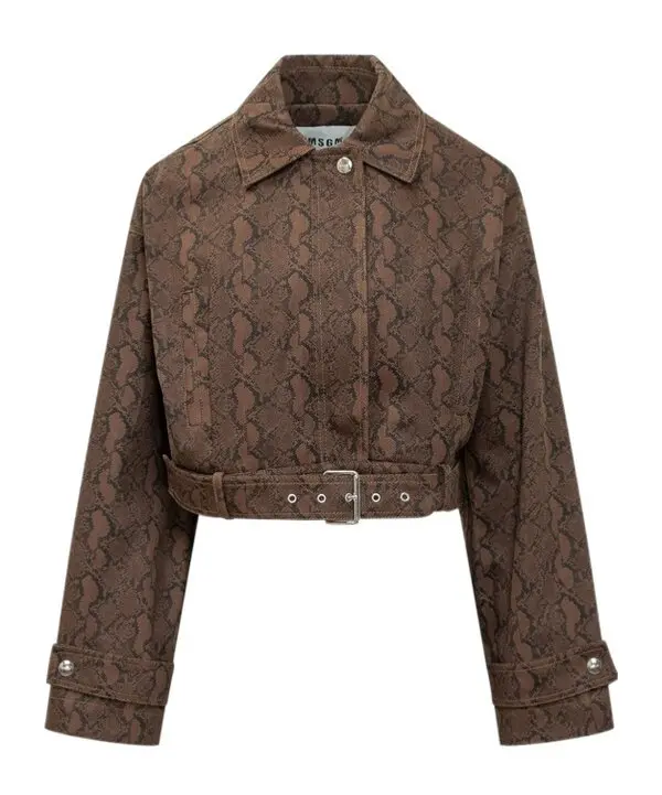 MSGM Cropped Belted Patterned Jacket