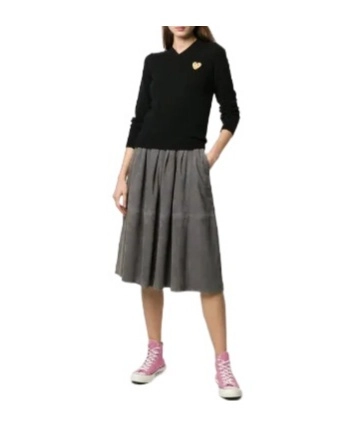 Play Comme Des Garcon Heart-patch V-neck Wool Sweater
