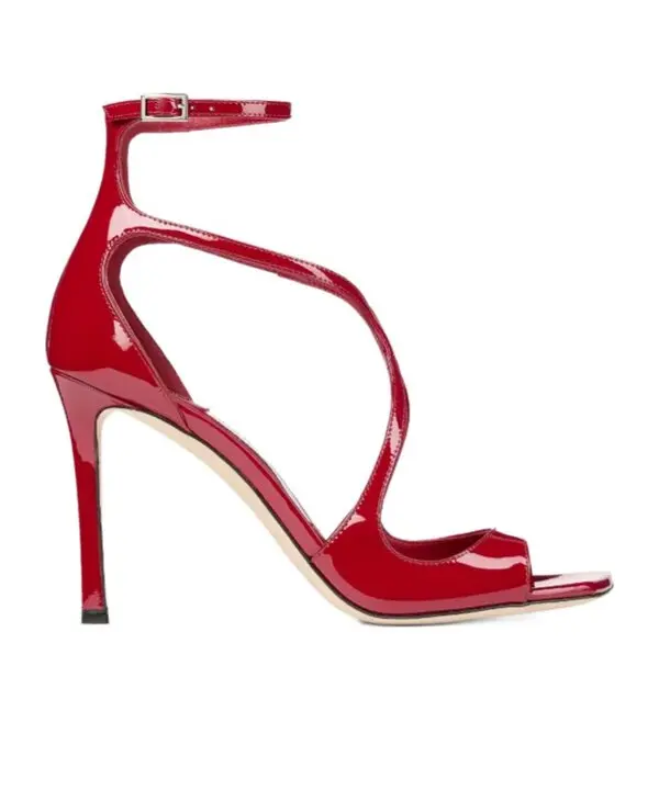 JIMMY CHOO Patent Leather Stiletto Heel Sandals - Red
