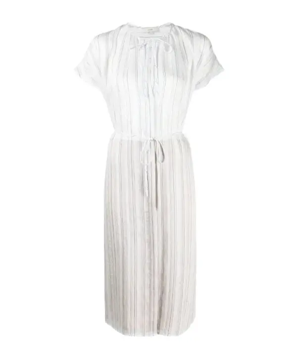Vince Drapey Stripe Shirred Midi Dress