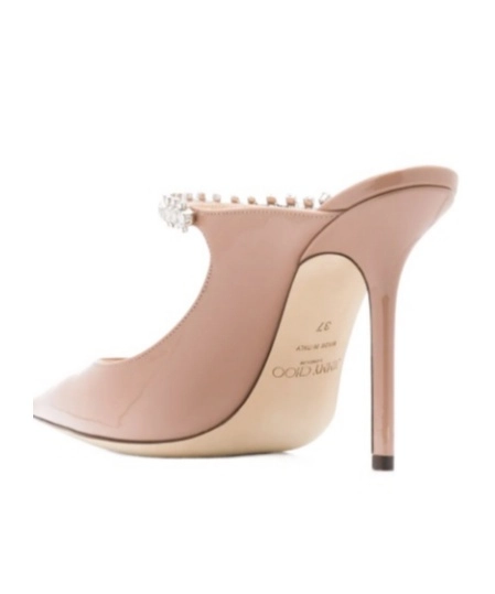 JIMMY CHOO Crystal-embellished Varnished Calfskin Mules - Nude