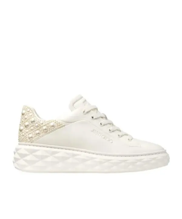 JIMMY CHOO Pearl-embellished Leather Sneakers