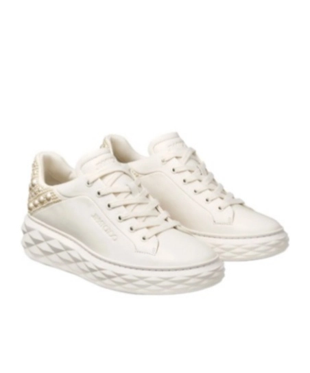 JIMMY CHOO Pearl-embellished Leather Sneakers