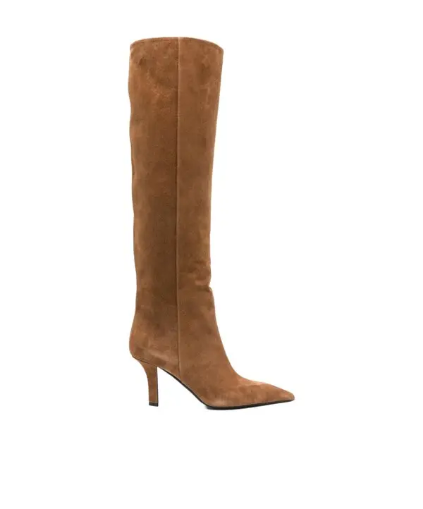 Amina Muaddi Brenda 80 Suede Calfskin Knee-high Boots