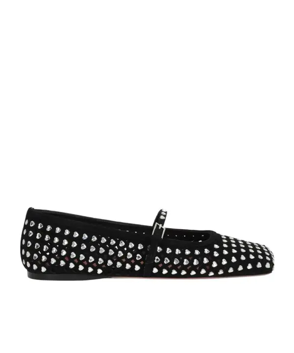 Amina Muaddi Anne Embellished Ballet Flats - Black