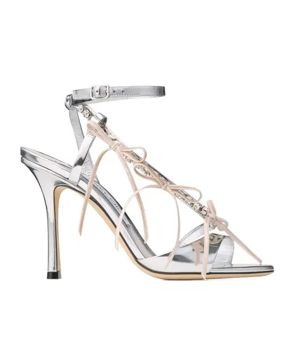 JIMMY CHOO Crystal Embellished Bow Sandals - White