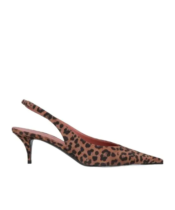 Amina Muaddi Leopard Print Ankle Wrap Low-heeled Shoes
