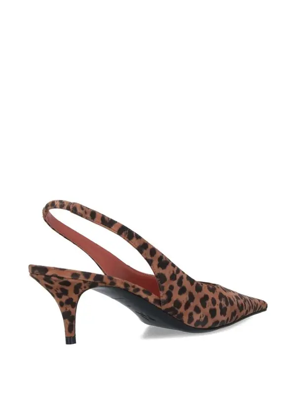 Amina Muaddi Leopard Print Ankle Wrap Low-heeled Shoes