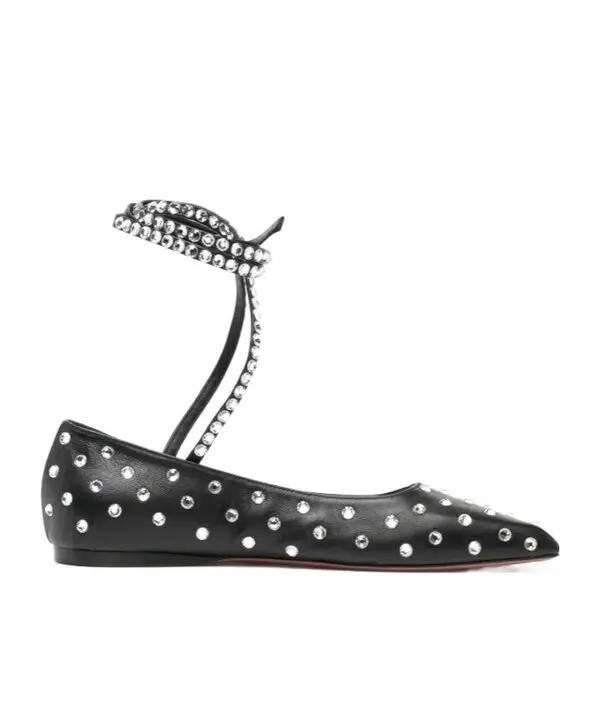 Amina Muaddi Ane Crystal-embellished Leather Ballerina - Black
