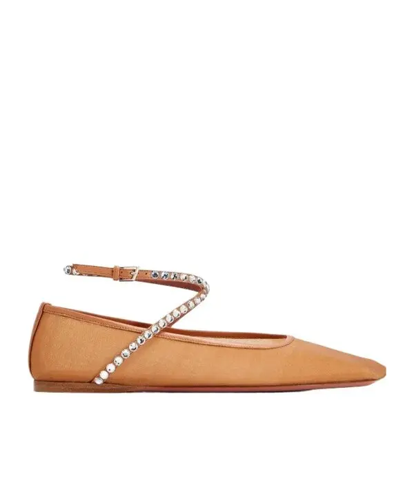 Amina Muaddi Crystal-embellished Square-toe Mesh Flats - Nude