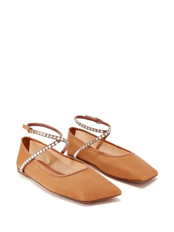 Amina Muaddi Crystal-embellished Square-toe Mesh Flats