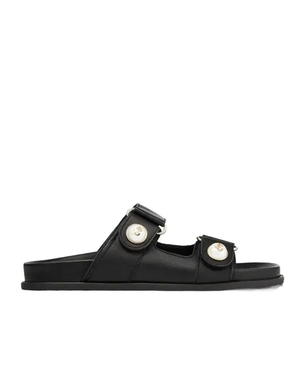 JIMMY CHOO Fayence Embellished Leather Slides - Black