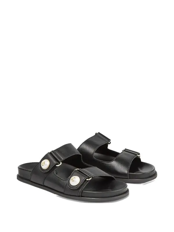 JIMMY CHOO Fayence Embellished Leather Slides - Black