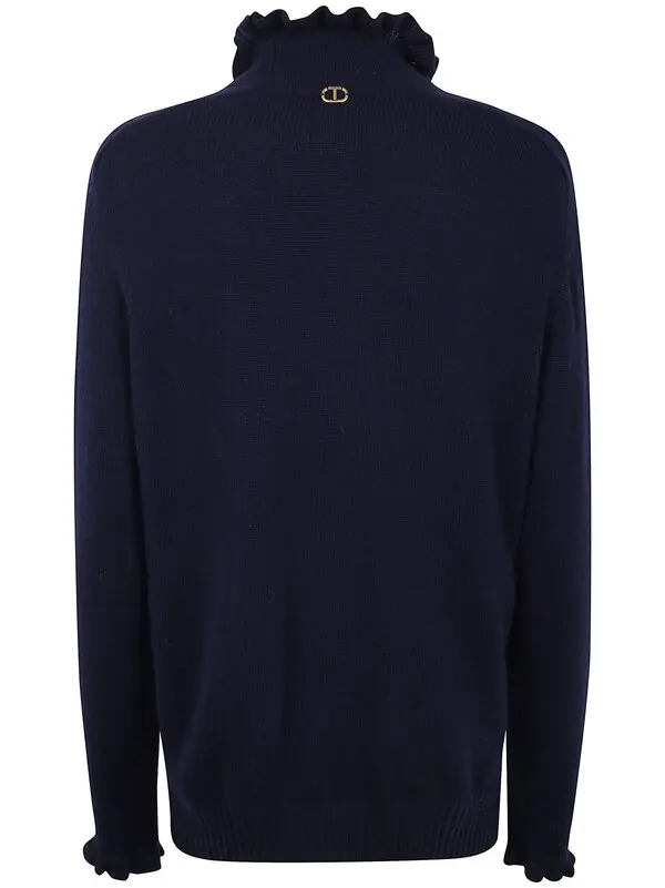 TWINSET Ruched Cuff High Neck Knitted Jumper