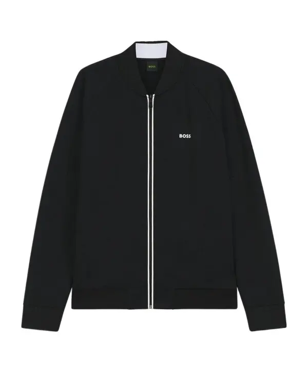 Hugo Boss Triangle-jacquard Zip-up Sweatshirt With Rubberised Logo - Black