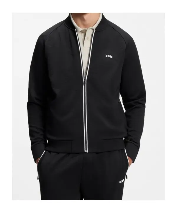 Hugo Boss Triangle-jacquard Zip-up Sweatshirt With Rubberised Logo