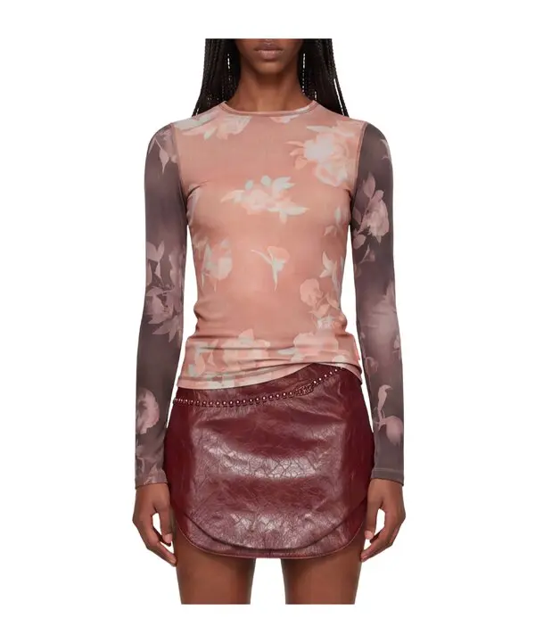 DIESEL® Floral Printed Long-sleeved Ribbed Top