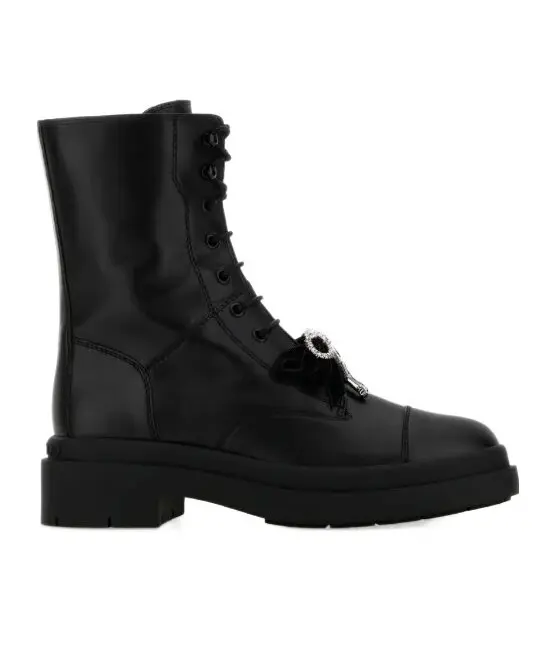 JIMMY CHOO Averi Bow Leather Boots - Black