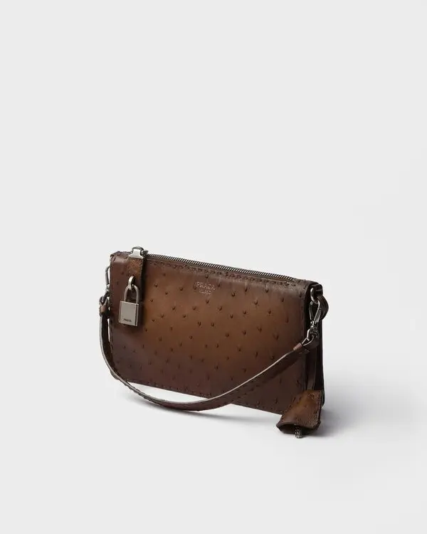 Prada Antiqued Ostrich Leather Mini-bag - Tobacco