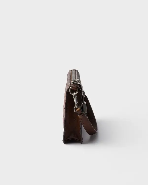 Prada Antiqued Ostrich Leather Mini-bag - Tobacco