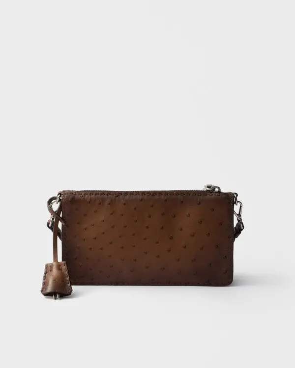 Prada Antiqued Ostrich Leather Mini-bag - Tobacco