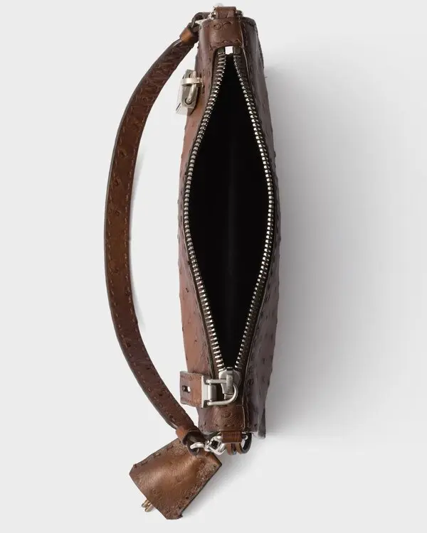 Prada Antiqued Ostrich Leather Mini-bag - Tobacco