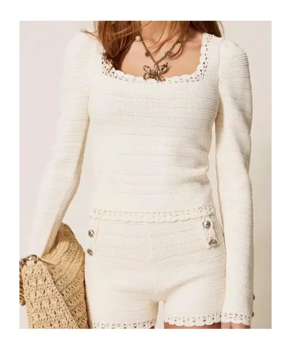 TWINSET Crochet Detailed Ribbed-knit Jumper