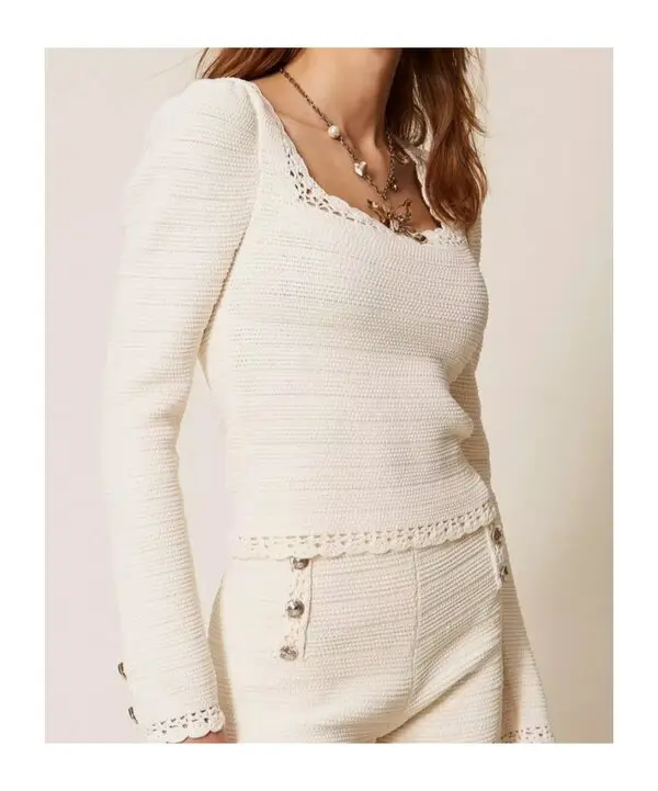 TWINSET Crochet Detailed Ribbed-knit Jumper