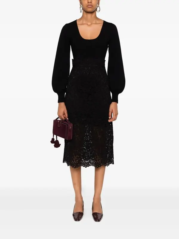 TWINSET Knit Lace Midi Dress