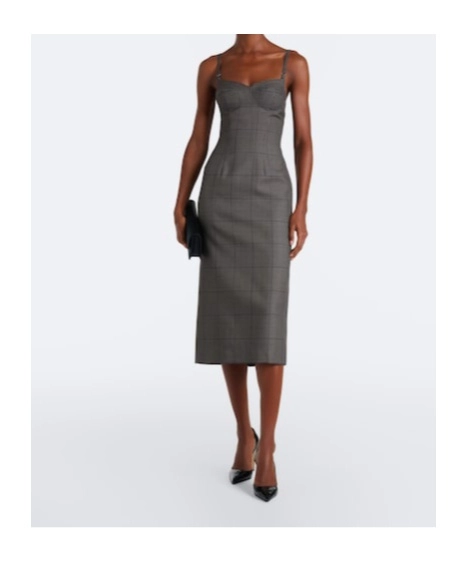 MUGLER Houndstooth Wool Midi Dress