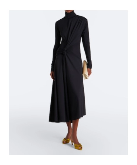 Victoria Beckham Letice Gathered Turtleneck Jersey Midi Dress