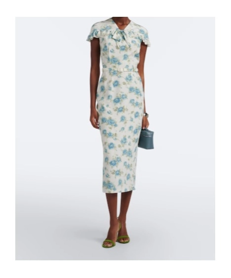 Alessandra Rich Caped Floral Silk Midi Dress