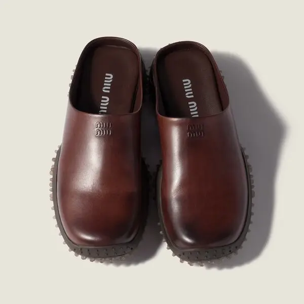 Miu Miu Leather Mules - Brown