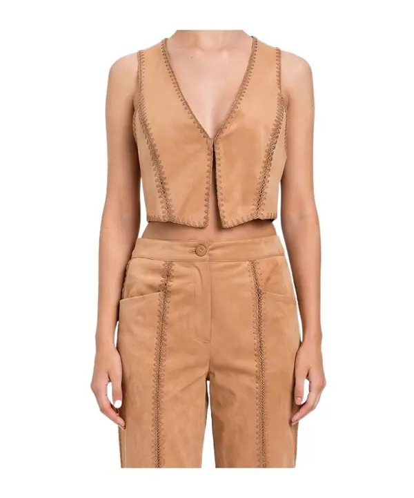 TWINSET Embroidered Suede Waistcoat