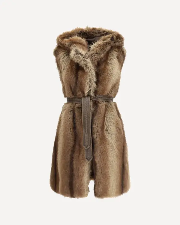 Pinko Galearis Fux Fur Hooded Vest - Brown