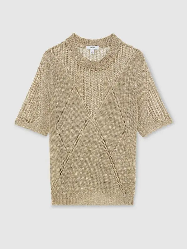 REISS Tamsin Metallic Argyle Open-knit Top - Gold