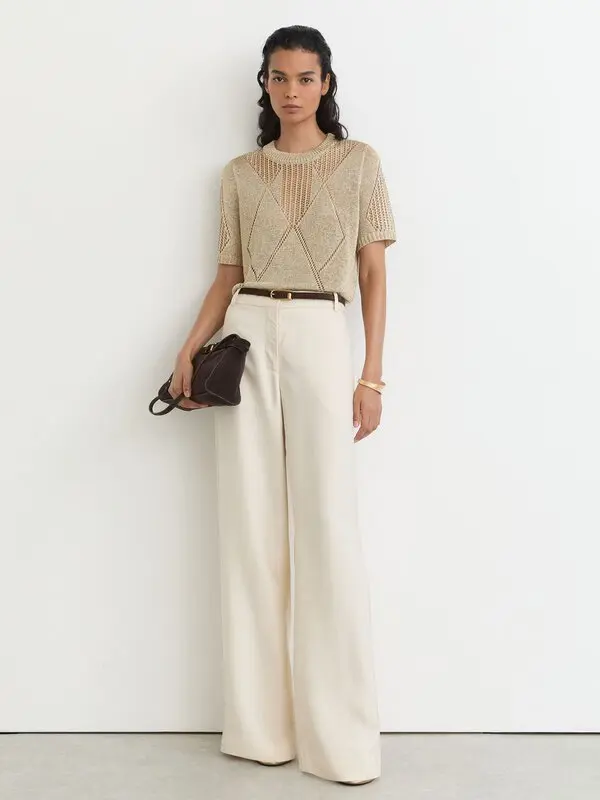 REISS Tamsin Metallic Argyle Open-knit Top - Gold