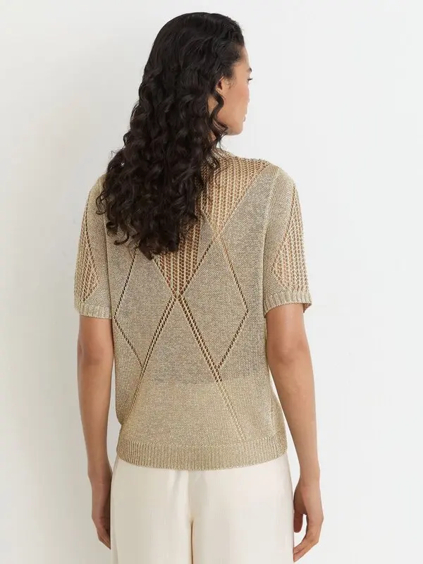 REISS Tamsin Metallic Argyle Open-knit Top - Gold