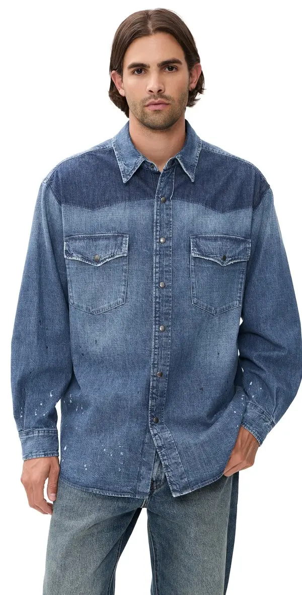 MAISON MARGIELA Bicolor Denim Button Down Shirt