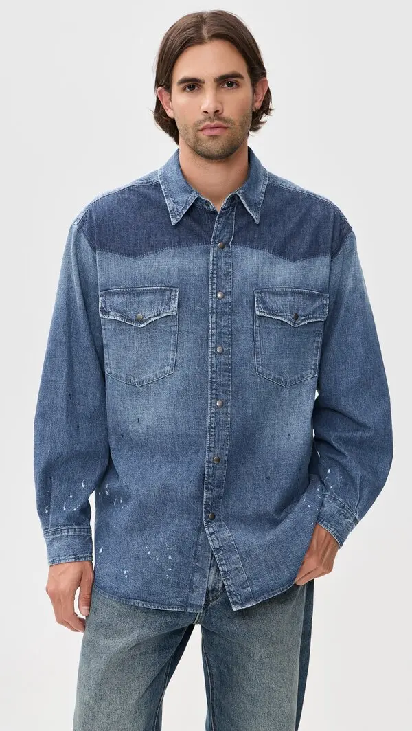MAISON MARGIELA Bicolor Denim Button Down Shirt
