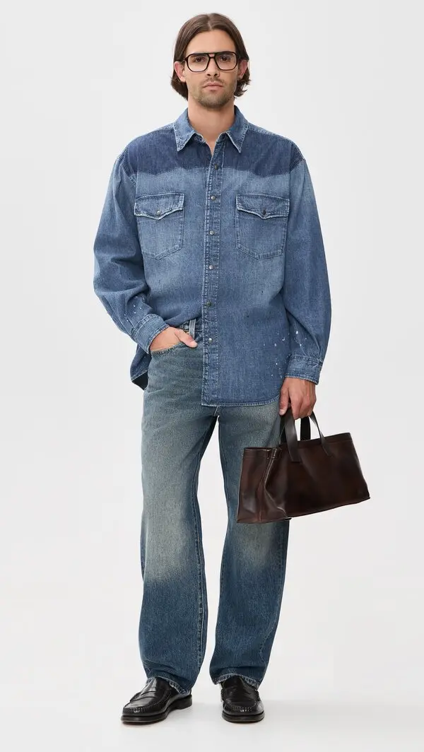 MAISON MARGIELA Bicolor Denim Button Down Shirt