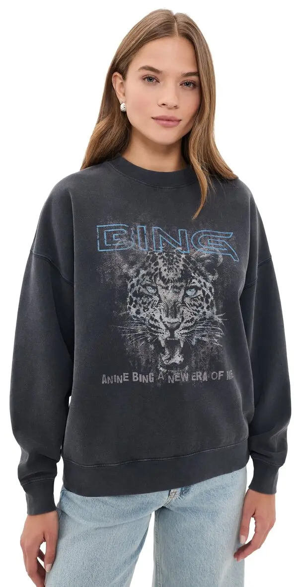 ANINE BING Miles Leopard Muse Sweatshirt - Washed Black