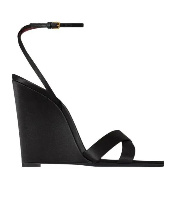 Saint Laurent Bibi Wedges In Satin Crepe - Black