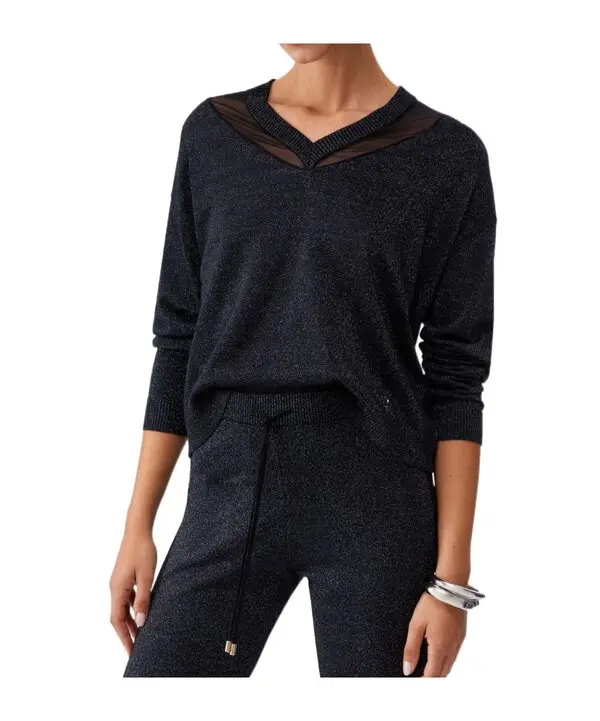 Liu Jo V-neck Mesh Sweater - Black