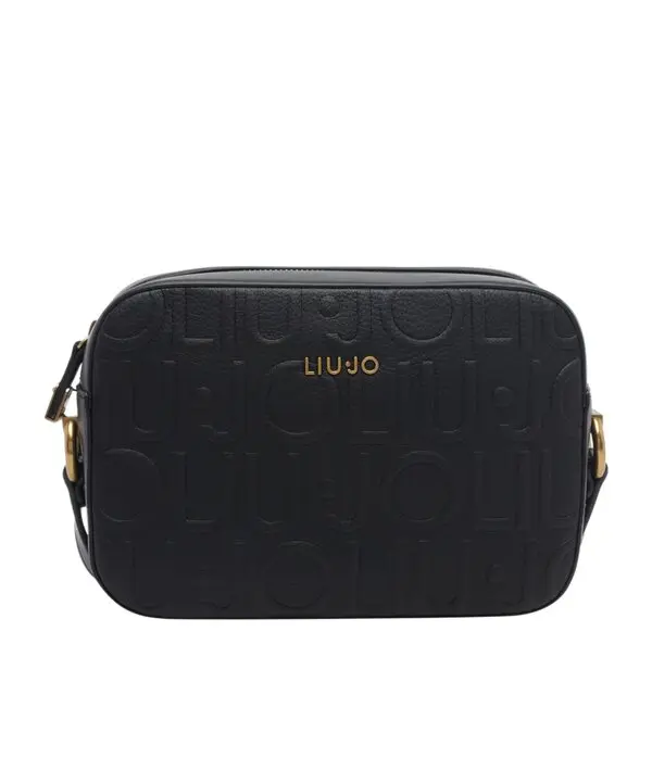 Liu Jo Embossed Logo Crossbody Shoulder Bag - Black