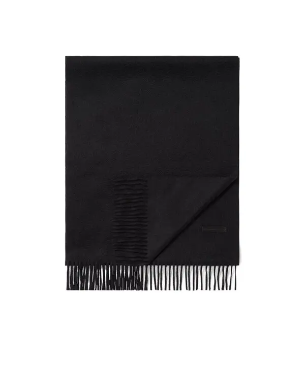 Zegna Logo Patch Fringed Scarf - Black
