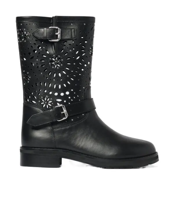 TWINSET Openwork Leather Biker Boots